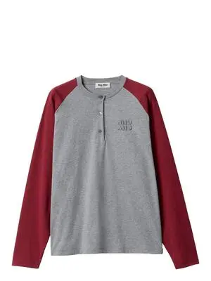 Miu Miu Cotton Henley T-shirt - Grey