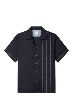 Paul Smith Casual-fit Piece-dyed Navy Shirt With Embroidery - Blue