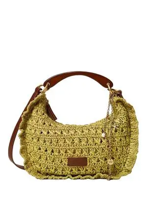 TWINSET Croissant Woven Shoulder Bag - Green