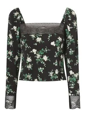 Dolce & Gabbana Floral-print Lace-trimmed Silk-blend Top - Black