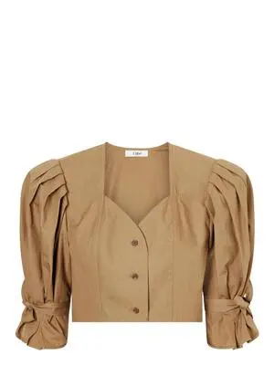 Chloé Cropped Cotton-poplin Top - Brown