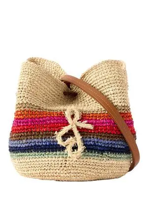 Ruslan Baginskiy Leather-Trimmed Striped Raffia Pouch Multi