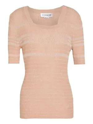 Victoria Beckham Striped Ribbed Silk And Cotton-blend Top - Sand