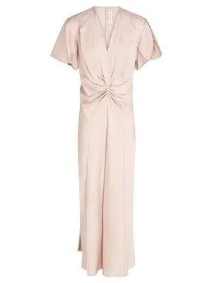 Victoria Beckham Ruched Satin-crepe Midi Dress - Blush