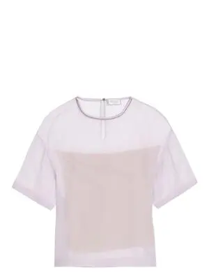 Brunello Cucinelli Bead-embellished Silk-chiffon Top - Lilac