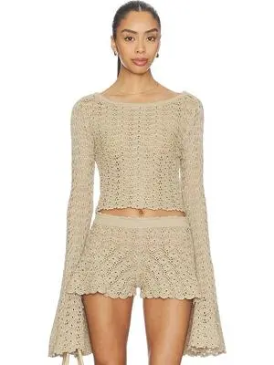 Tularosa Zaylee Boat Neck Open Stitch Sweater - Tan