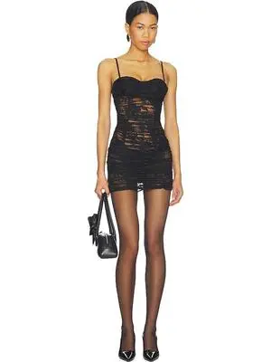 MARKGONG Lace Pleated Strapless Dress - Black