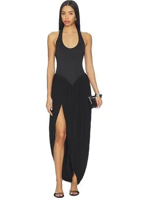 strapless open back dress Camicia guru in lino tinto in capo