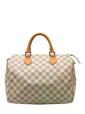 LOUIS VUITTON Damier Azur Speedy 30 Boston Bag - White