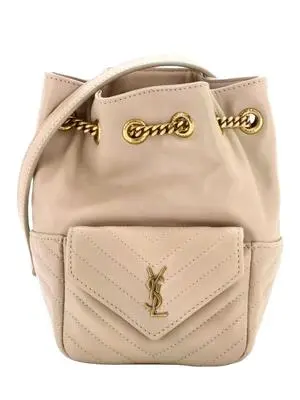 Saint Laurent Joe Matelasse Chevron Leather Mini Bucket Bag - Neutrals