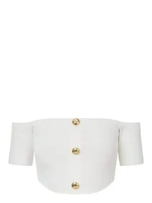 Elisabetta Franchi Off-shoulder Cropped Top With Gold-tone Buttons - White