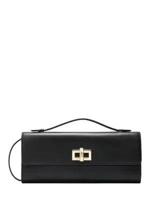 Furla Clara Leather Clutch Bag With Gold Tone Hardware - Black