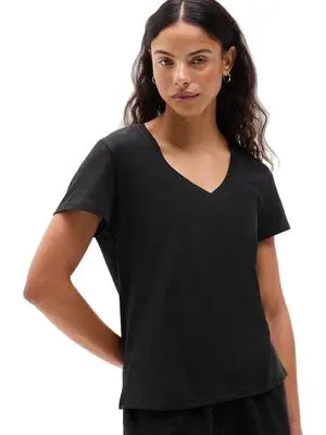 Athleta Cotton V-Neck T-Shirt Black