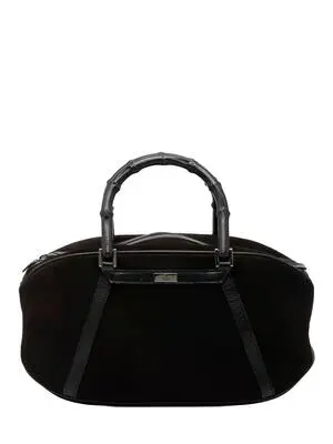 Gucci Suede Bamboo Handbag - Brown