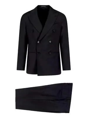 Caruso Double-breasted Suit - Black