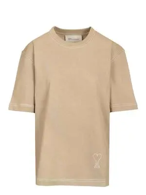 Ami De Coeur Contrast-stitch T-shirt - Neutrals
