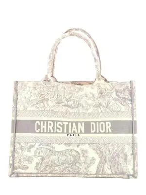 Dior Book Embroidered Canvas Medium Tote Bag - Grey