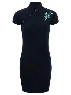 Shanghai Tang Floral Embroidered Dress - Blue