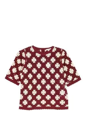 YERSE Floral Crochet Knit Top - Red