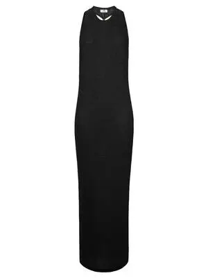 Elisabetta Franchi Jewel Twisted Necklace Knit Maxi Dress - Black