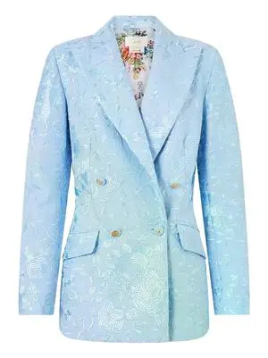 Camilla Floral-embroidered Double-breasted Blazer - Blue
