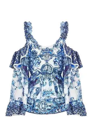 Camilla A Tiled Wonderland Ruffled Blouse - White