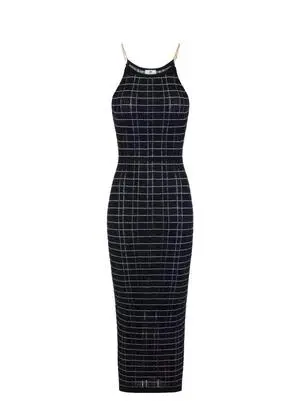 Elisabetta Franchi Chain Strap Striped Knit Maxi Dress - Black