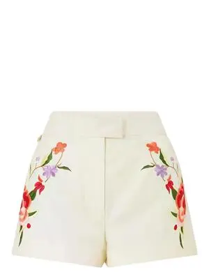 Camilla Floral-embroidered Shorts - Neutrals