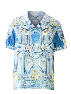 Camilla Camp-collared Patterned Shirt - Blue
