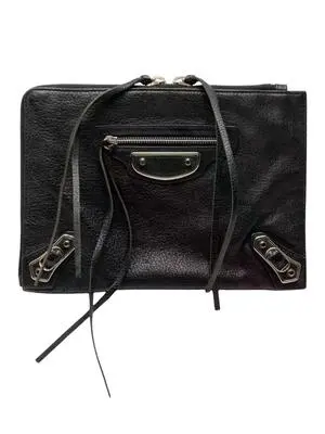 Balenciaga 2014 Chevre Motocross Classic Metallic Edge Clutch - Black