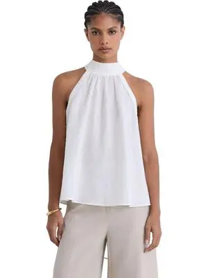 REISS Andi Linen Scarf-neck Top - Ivory