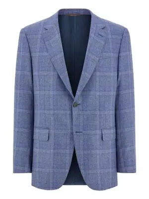 Canali Silk And Cashmere Overcheck Jacket - Light Blue
