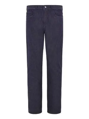 Canali Regular Fit Cotton And Silk Blend Five Pocket Pants Blue