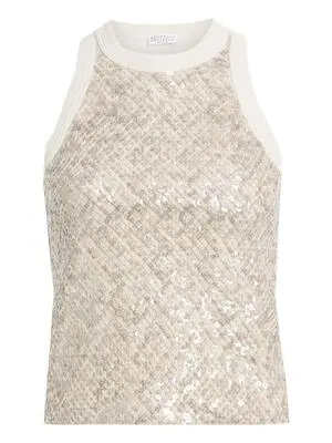Brunello Cucinelli Sequin-embellished Cotton-blend Jersey Tank - Beige