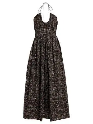 Matteau Floral-print Cotton Poplin Halterneck Maxi Dress - Black