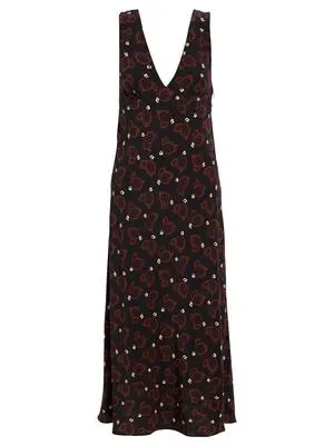 Matteau Floral-print Silk Crepe De Chine Midi Dress - Chocolate