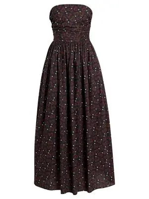 MATTEAU Strapless Printed Cotton-Poplin Maxi Dress
