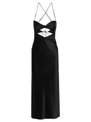 THE SEI Twisted Cutout Silk-satin Maxi Dress - Black