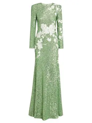 NAEEM KHAN Naeem Khan Embroidered Sequined Stretch-Tulle Gown