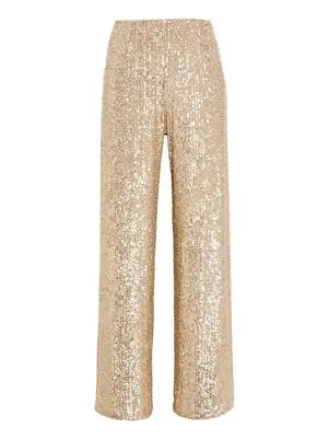 Naeem Khan Sequined Stretch-tulle Wide-leg Pants - Gold