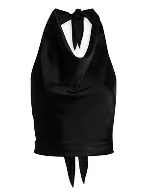Matteau Draped Satin Halterneck Top Black