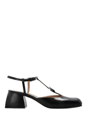 NODALETO Leather Pumps With Square Toe And Buckle - Black
