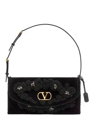 VALENTINO DeVain Small Embroidered Velvet Shoulder Bag