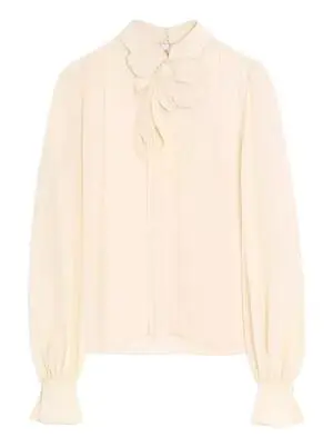 Valentino Garavani Embroidered Crepe De Chine Top - Neutrals