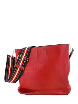 Prada Logo Bucket Messenger Bag - Red