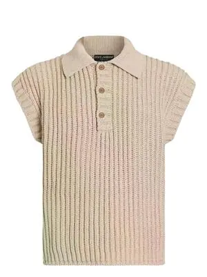 Dolce & Gabbana English Rib Knit Polo Shirt - Neutrals