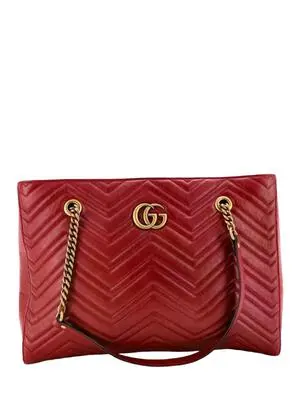 Gucci GG Marmont Zip Tote Matelasse Leather Medium Red