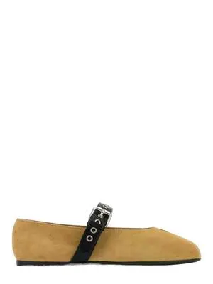 Miu Miu Suede Ballerinas With Buckle Strap - Neutrals