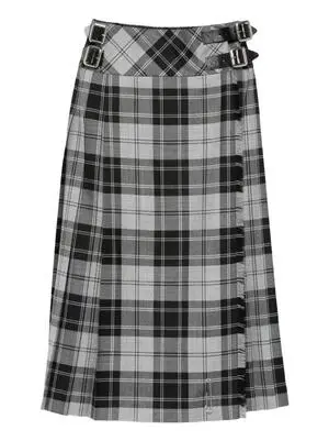 Le Kilt Buckle Plaid Midi Skirt - Grey