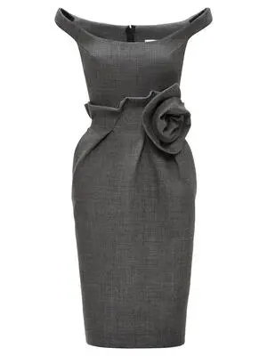 Magda Butrym Rosette-detailed Wool-silk Midi Dress - Grey